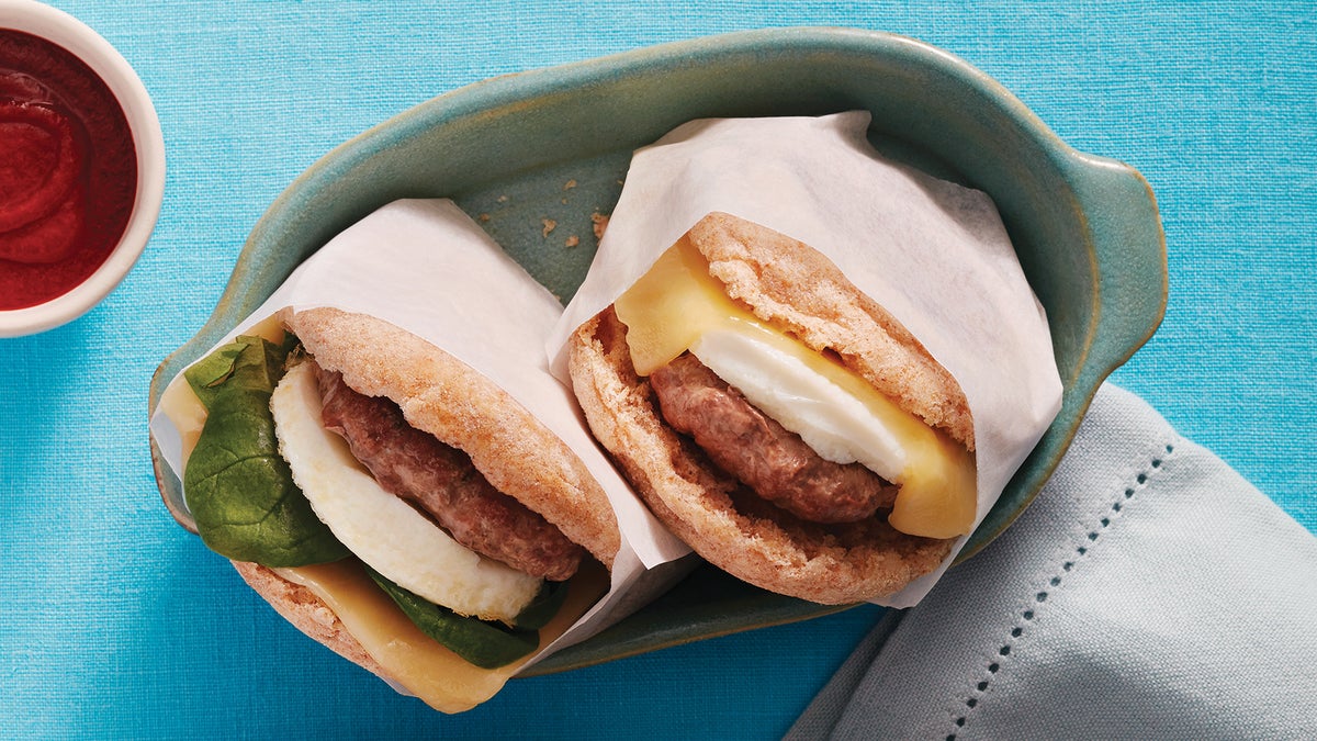 Sausage, Egg & Cheddar Breakfast Sandwiches Recipe