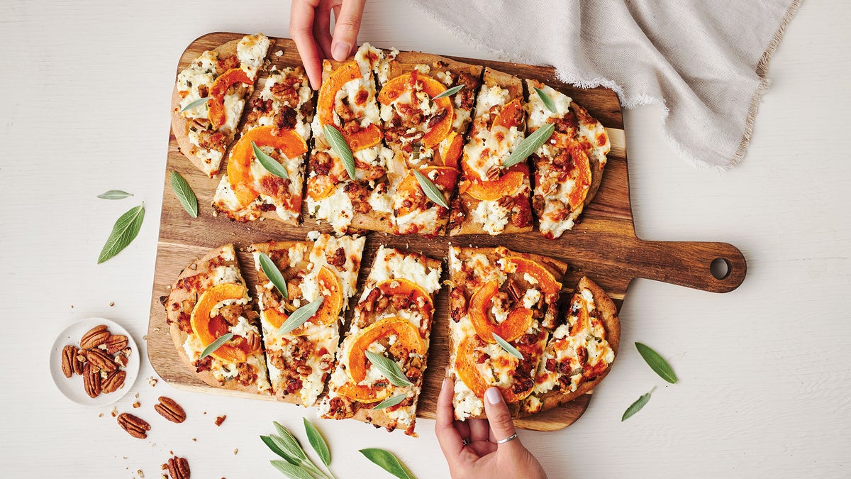 Squash, Caramelized Onion & Sausage Flatbread Recipe