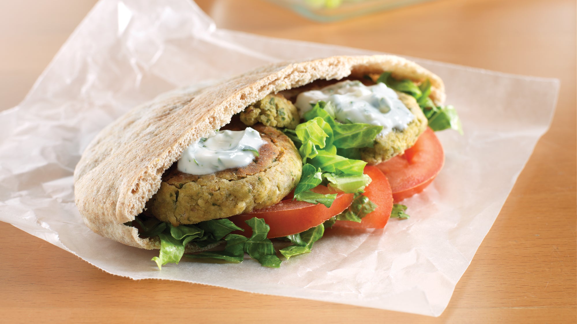 Baked Falafel Pitas With Yogurt Feta Sauce