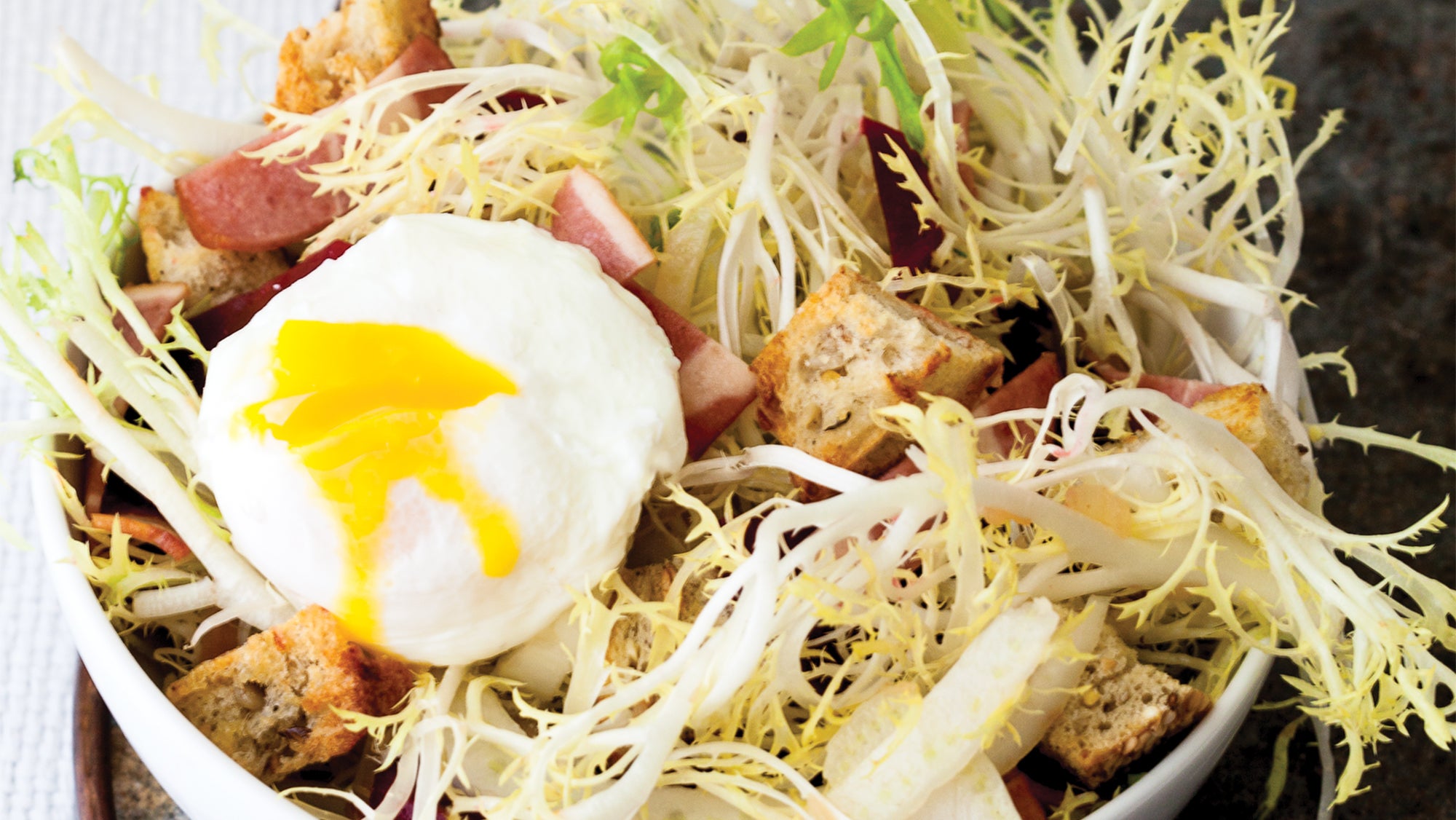Frisée Salad with Turkey Bacon & Poached Eggs Recipe
